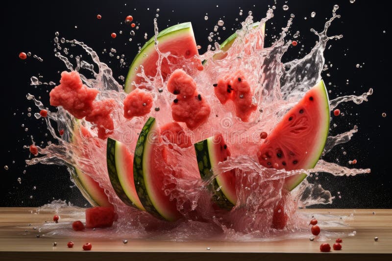Juicy Fresh Watermelon Exploding Pieces. Generate Ai Stock Illustration ...
