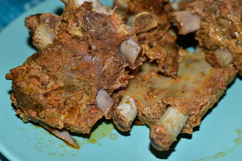 Juicy Fried Pork Ribs on a Plate Stock Image - Image of dinner, brown ...