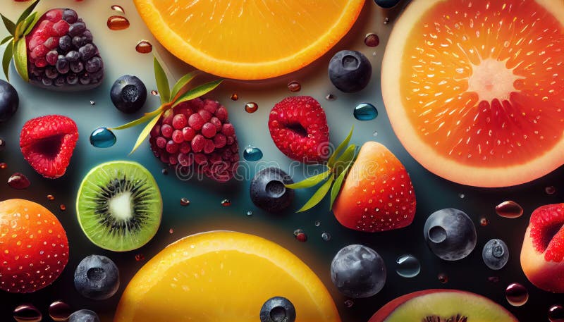 Juicy Fruits Top View Background. Al Generated Stock Illustration ...