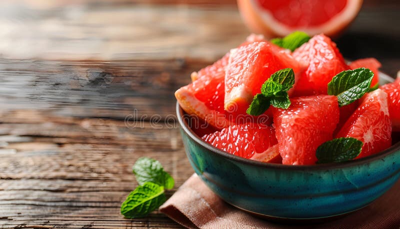 Juicy Grapefruit Pieces with Fresh Mint in a Bowl, Close Up Stock Image ...