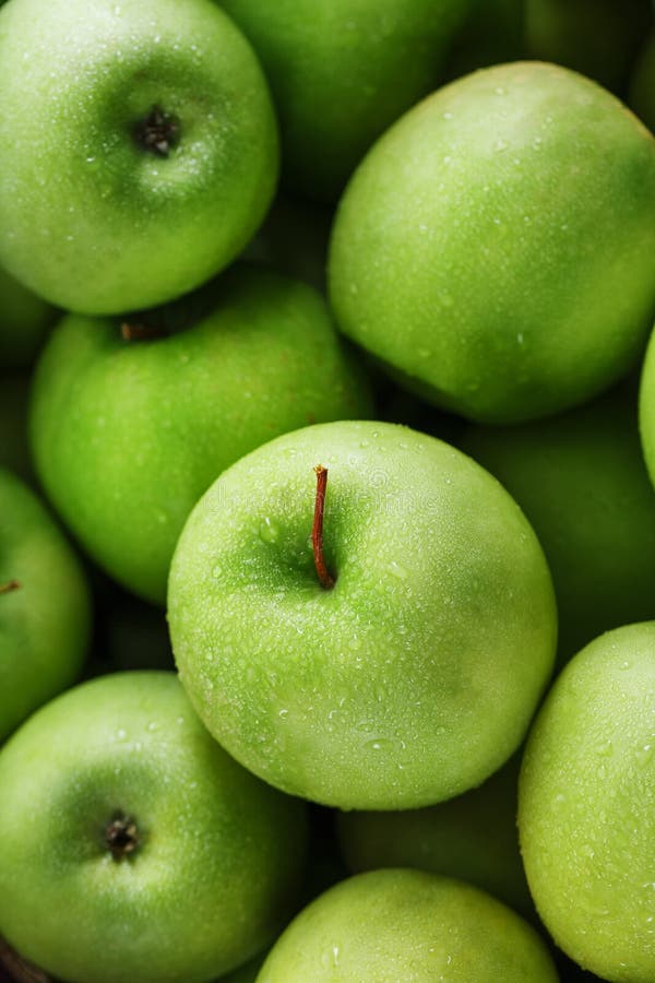Juicy Green Apple Close-up with Dew Drops. Stock Photo - Image of ...