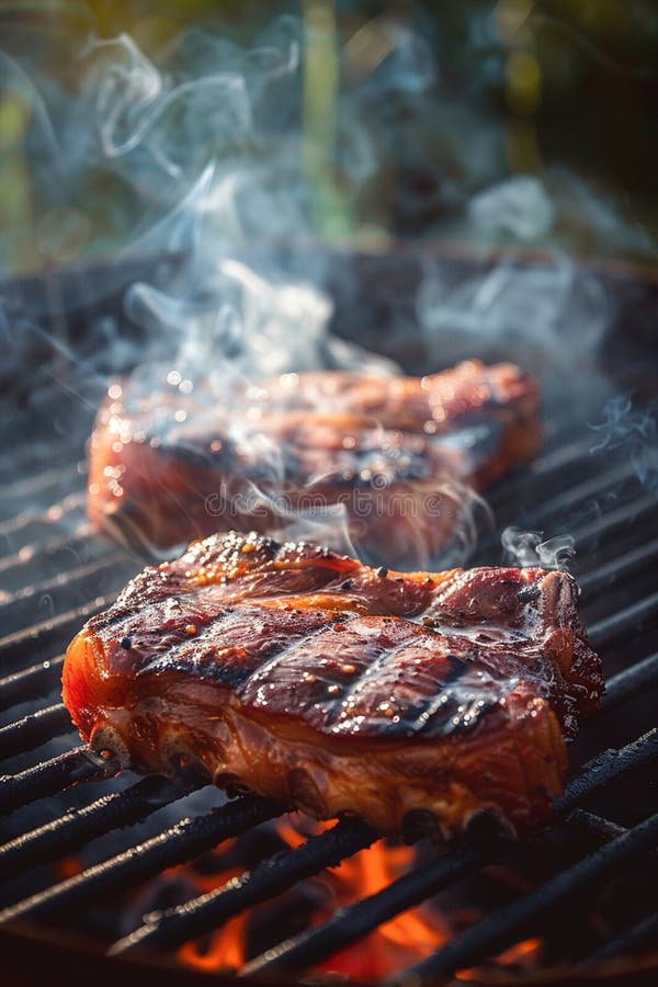 Juicy Grilled Meat with Fire Stock Photo - Image of cookout, coals ...