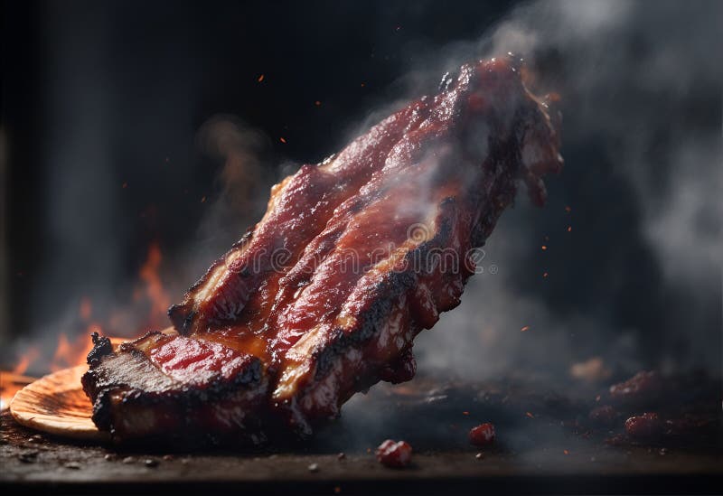 Juicy Grilled Pork Ribs on Fire. Generative AI Stock Illustration ...