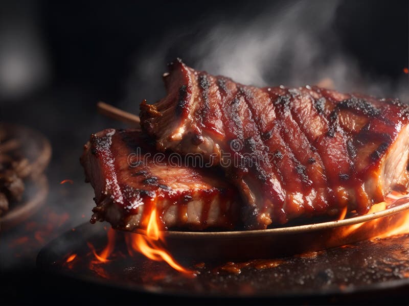 Juicy Grilled Pork Ribs on Fire. Generative AI Stock Image - Image of ...