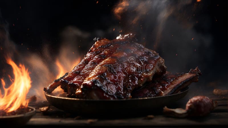 Juicy Grilled Pork Ribs on Fire. Generative AI Stock Illustration ...