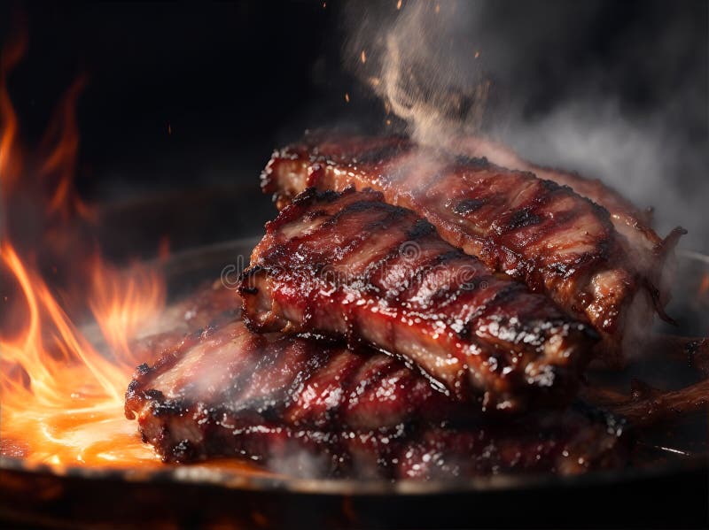 Juicy Grilled Pork Ribs on Fire. Generative AI Stock Illustration ...