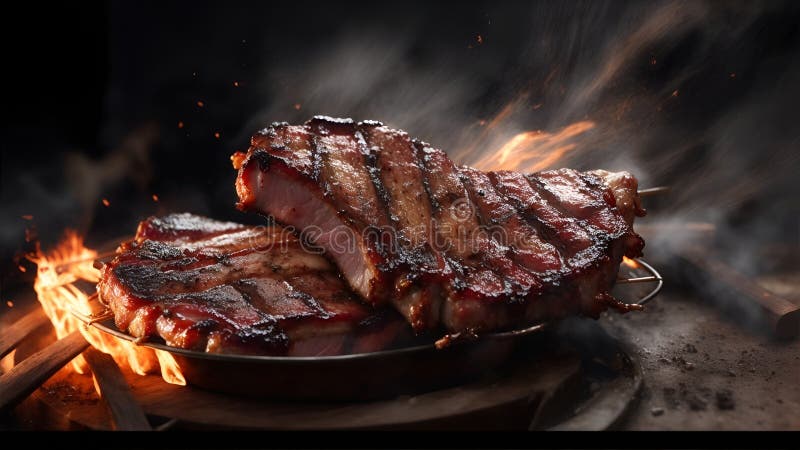 Juicy Grilled Pork Ribs on Fire. Generative AI Stock Illustration ...