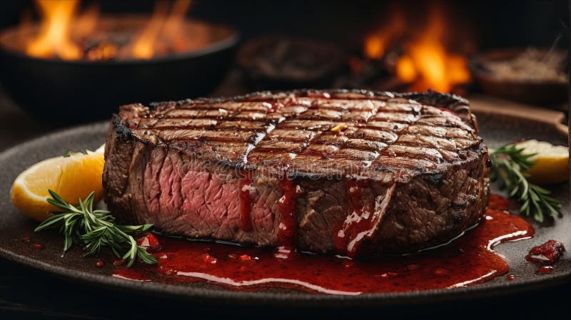 Juicy Grilled Steak with Blood. Stock Illustration - Illustration of ...