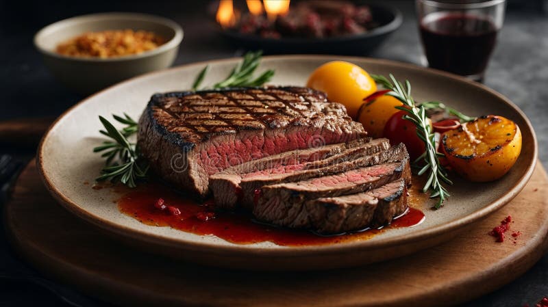 Juicy Grilled Steak with Blood. Stock Illustration - Illustration of ...