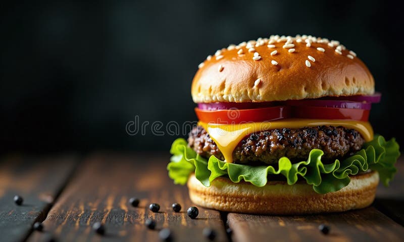 Juicy Hamburger Sesame Seed Bun Beef Patty Lettuce Stock Illustration ...