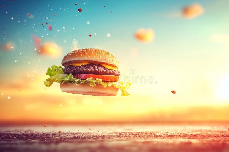 A Juicy Huge Hamburger with a Mess of Vegetables, Meat, and Ingredients ...