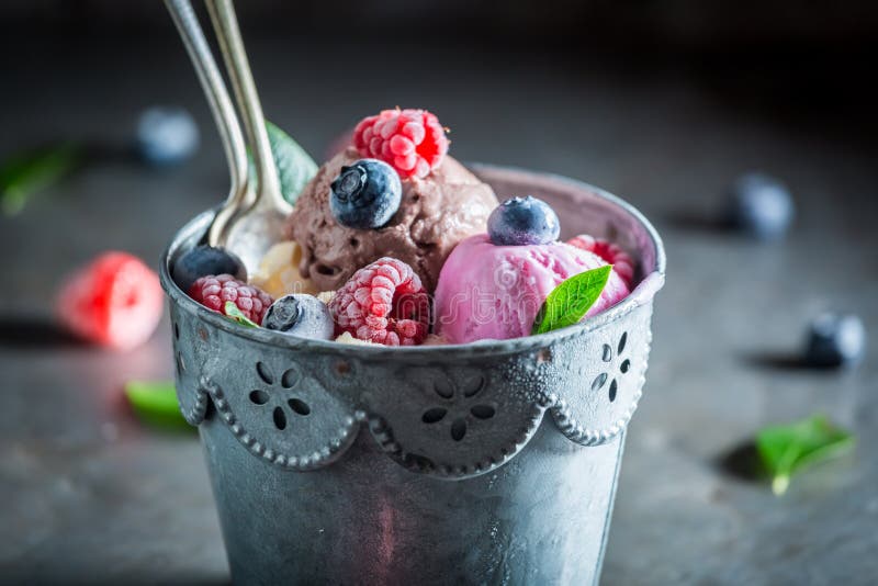 Juicy Ice Cream with Blueberries and Raspberries Stock Image - Image of ...