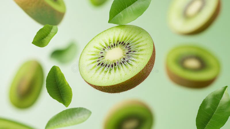 Juicy Kiwi with Half Slices Falling or Floating in the Air Stock ...