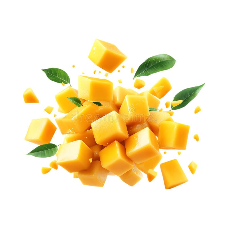 Juicy Mango Cubes Fresh Tropical Fruit Image Against Transparent ...