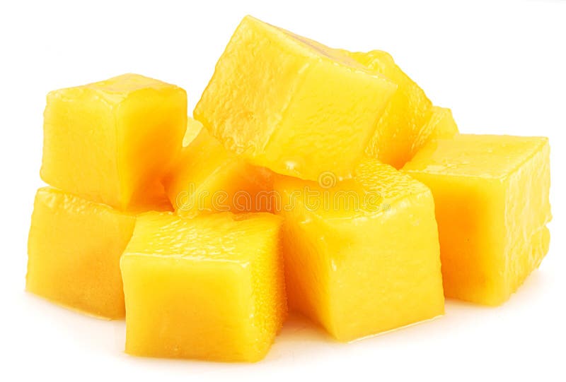Juicy Mango Cubes Isolated on White Background Stock Photo - Image of ...