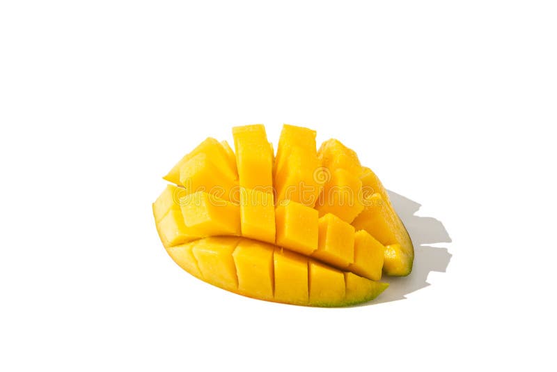 Juicy Mango Cut Cubes Isolated White Background Side View Stock Photos ...