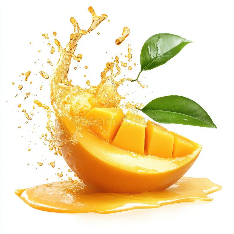 Juicy Mango Splash Fresh Tropical Fruit Delight,, Isolated on a White ...