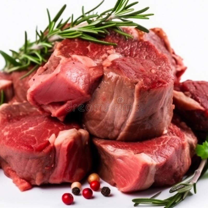 Juicy Meat Isolated, Decorated with Greens. on a White Background Stock ...