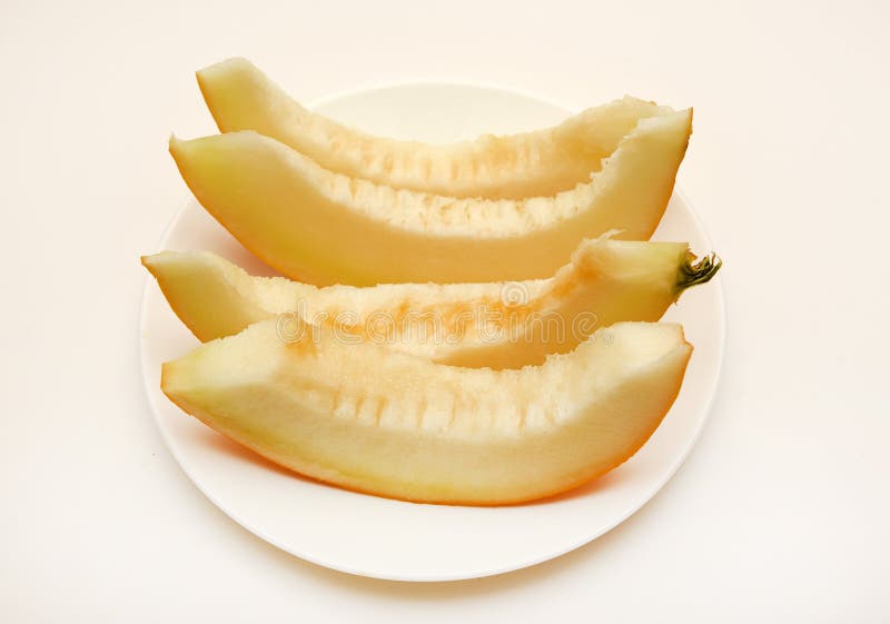 Juicy Melon on a Plate. Sweet Melon Cut into Pieces Stock Image - Image ...