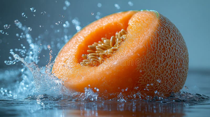 Juicy Melon Slices with Water Splashes, Highlighting Freshness and ...