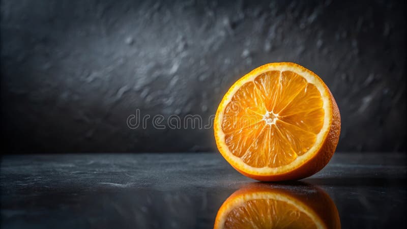 A Juicy Orange Half Rests on a Dark Surface, Reflecting Its Vibrant ...