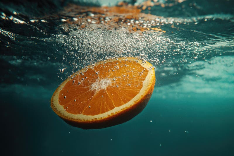 Juicy Orange Slice Floating Surface Calm Water Stock Photos - Free ...