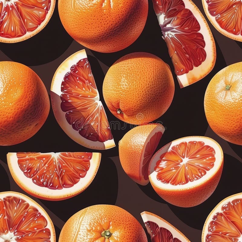 Juicy Orange Slices Seamless Pattern of Whole, Halved, and Quartered ...