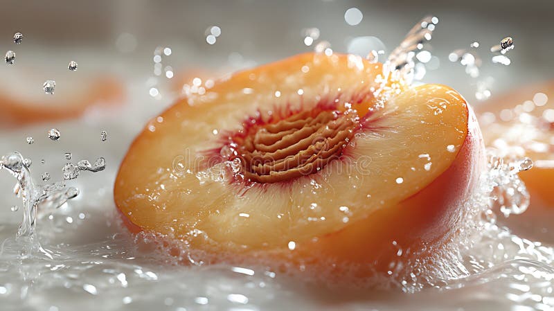 Juicy Peach Half Splashing in Water Stock Illustration - Illustration ...