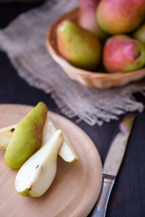 Juicy Pears on a Rustic Wooden Kitchen Table Stock Image - Image of ...