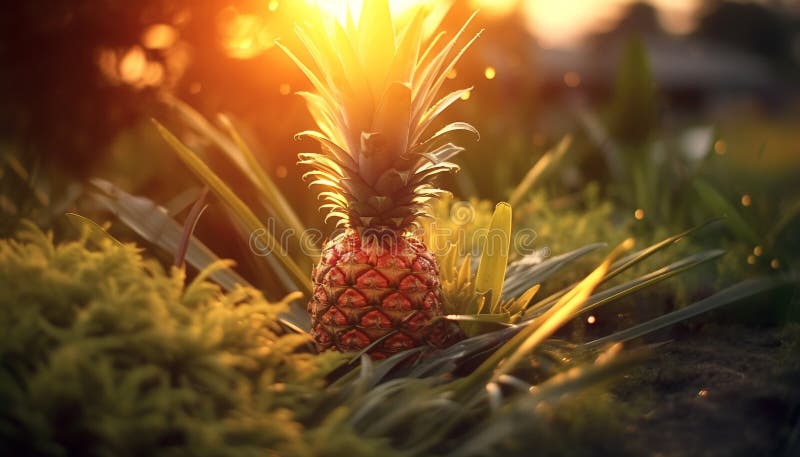 Juicy Pineapple, Ripe and Sweet, Under Sunset Glow Generated by AI ...