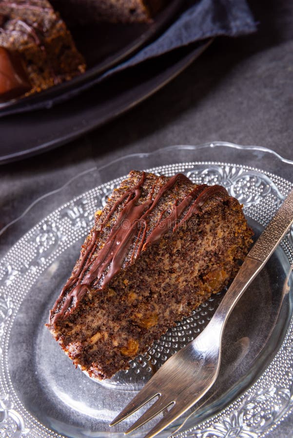 Juicy Poppy Seed Cake with Apples and Chocolate Glaze Stock Photo ...