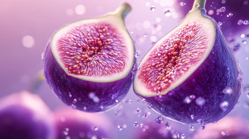 Juicy Purple Figs, Two Halves Showcasing Vibrant Color and Texture, on ...