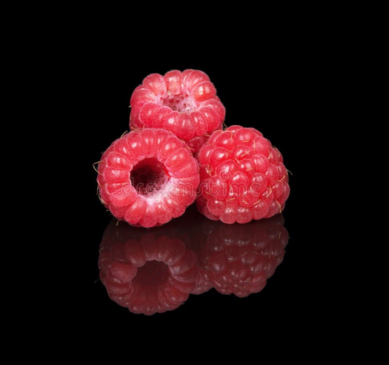 Juicy Raspberries on the Black Background Stock Image - Image of ...