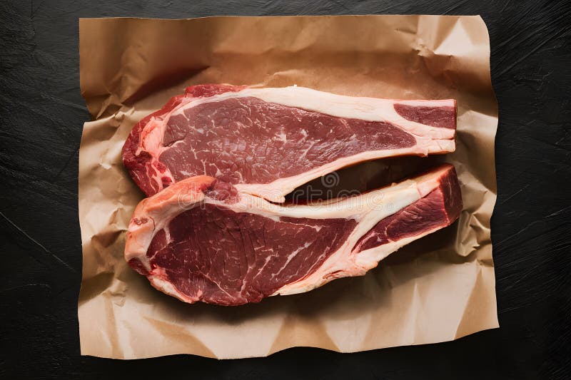 Juicy Raw Meat on Paper with Marbling, Pink Hues, on Rustic Surface ...