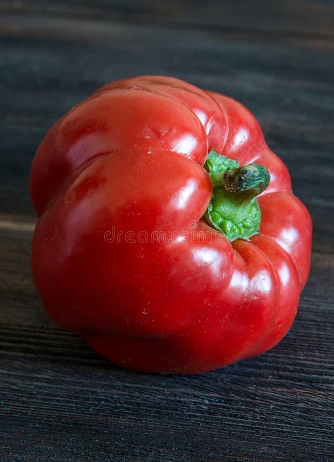 Juicy Red Pepper on a Wooden Table Stock Photo - Image of freshness ...