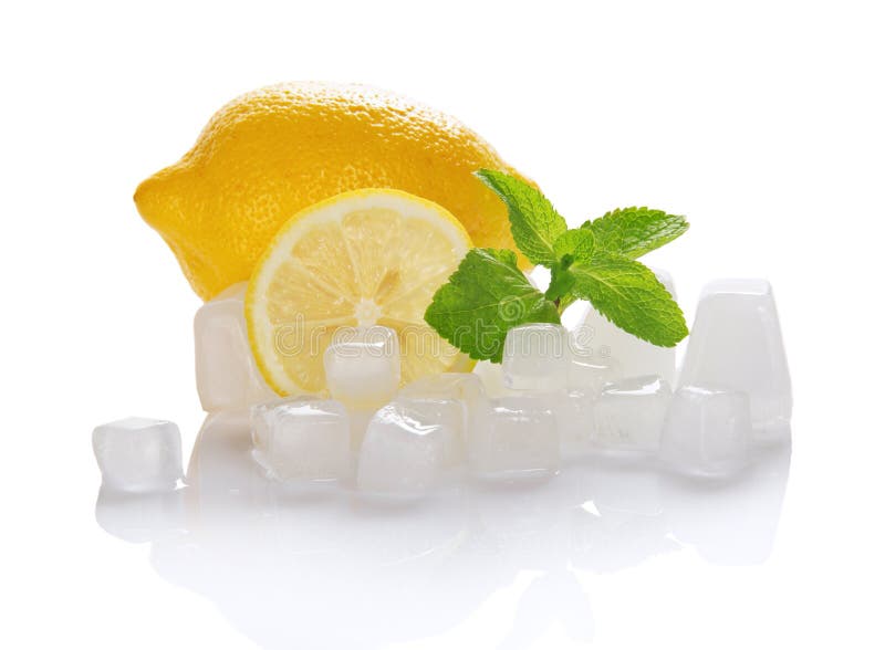 Juicy Ripe Lemon, Mint and Cubes of Ice Stock Image - Image of segment ...