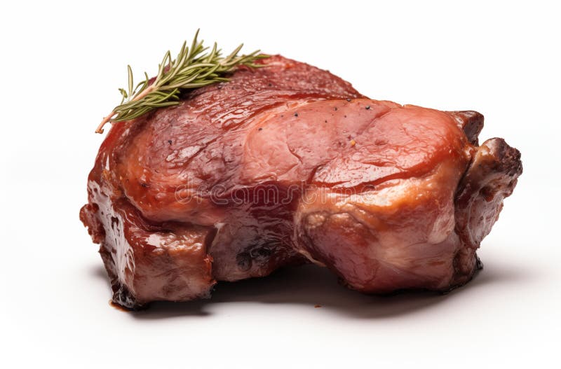 Juicy Roast Meat with Fresh Rosemary on White Background Stock ...