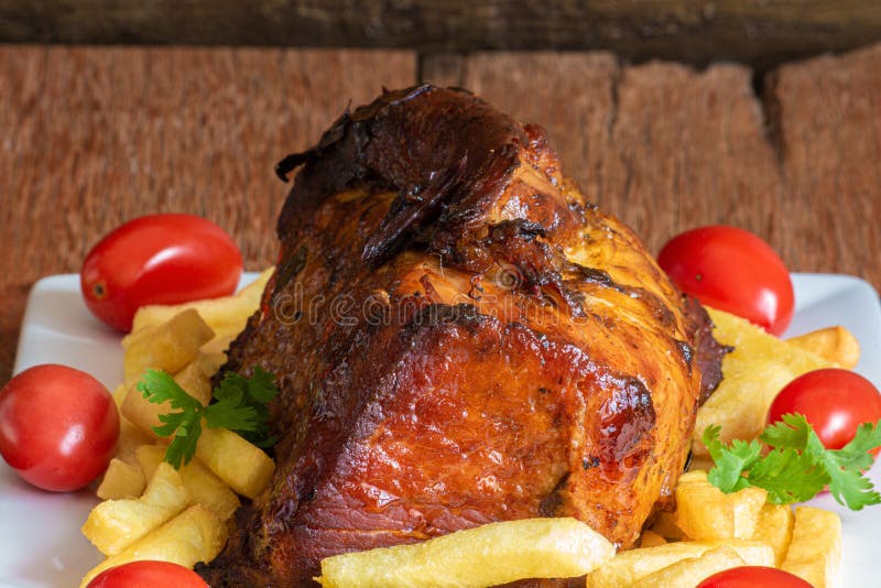 Juicy Roast Meat on a Rustic Wooden Background Stock Image - Image of ...