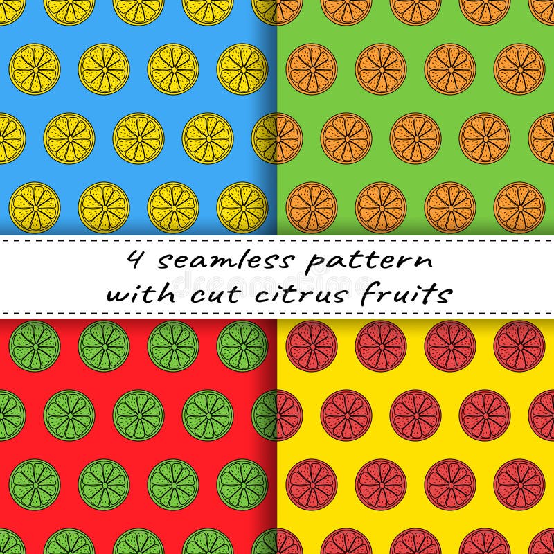 Juicy Set of Seamless Patterns with Sliced Pieces of Citrus Fruit. the ...