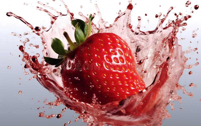 Juicy Splash: Strawberry in Refreshing Juice, Generative AI Stock ...