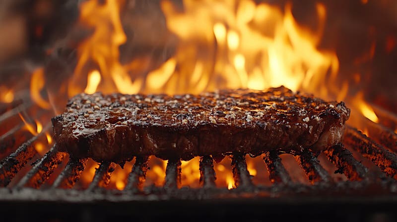 Juicy Steak Grilling Over Hot Flames Stock Illustration - Illustration ...