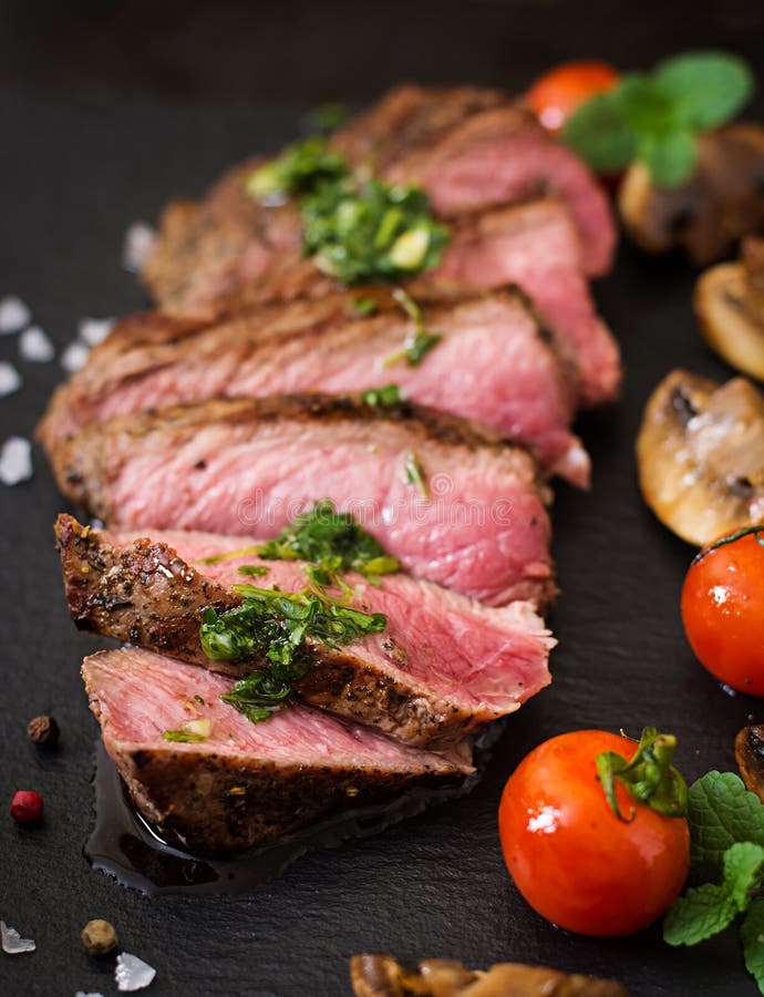 Juicy Steak Medium Rare Beef with Spices Stock Photo - Image of ...