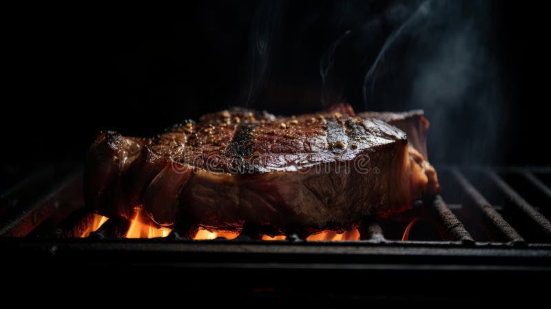 Juicy Steak on a Wood Fired Grill - Grilliing Meat Over Open Flame ...
