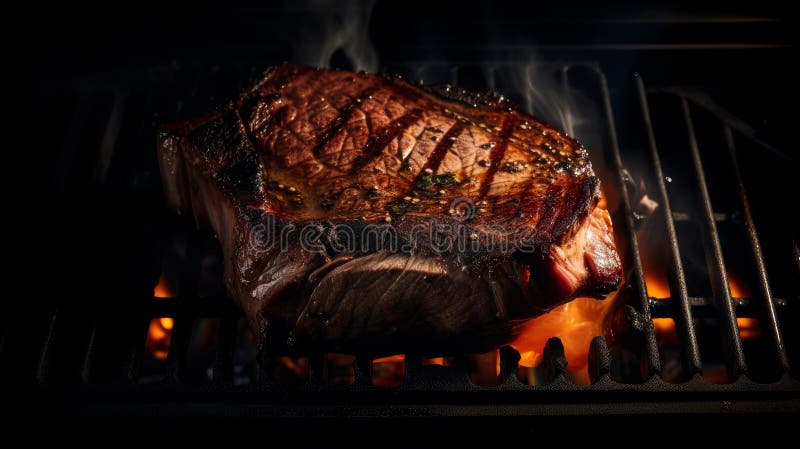 Juicy Steak on a Wood Fired Grill - Grilliing Meat Over Open Flame ...
