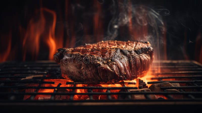 Juicy Steak on a Wood Fired Grill - Grilliing Meat Over Open Flame ...