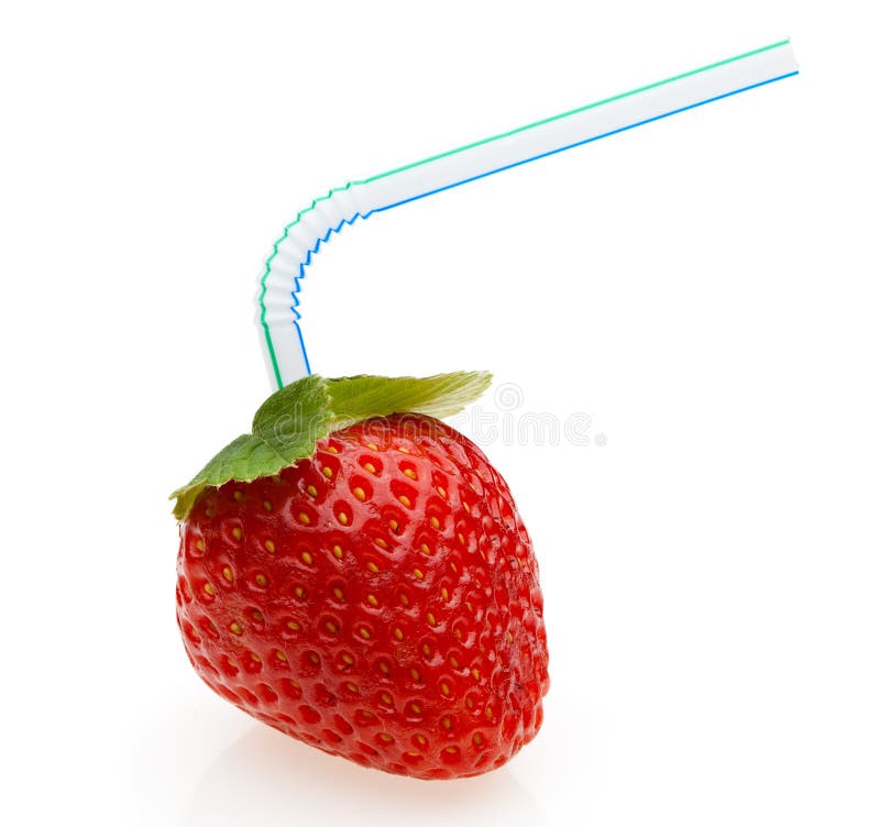 Juicy Strawberry with Cocktail Straw Stock Image - Image of mellow ...