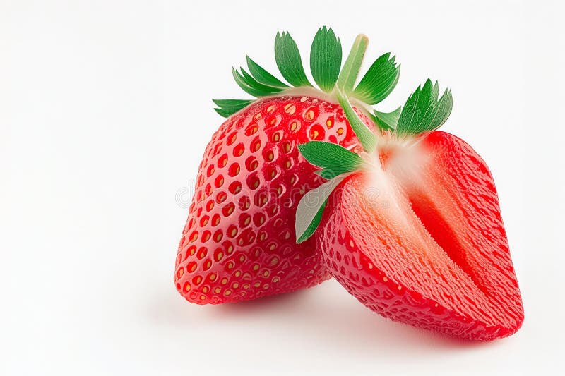 Juicy Strawberry with Half Sliced Isolated on White Background Stock ...