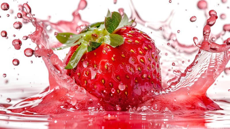 Juicy Strawberry Splash. Ripe Strawberry Dropping in Water with a ...