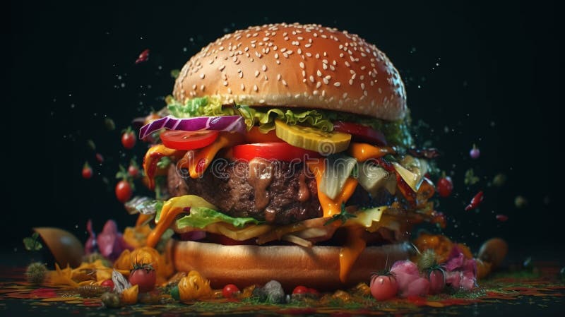Juicy Succulent Burger, Digital Art Illustration, Generative AI Stock ...