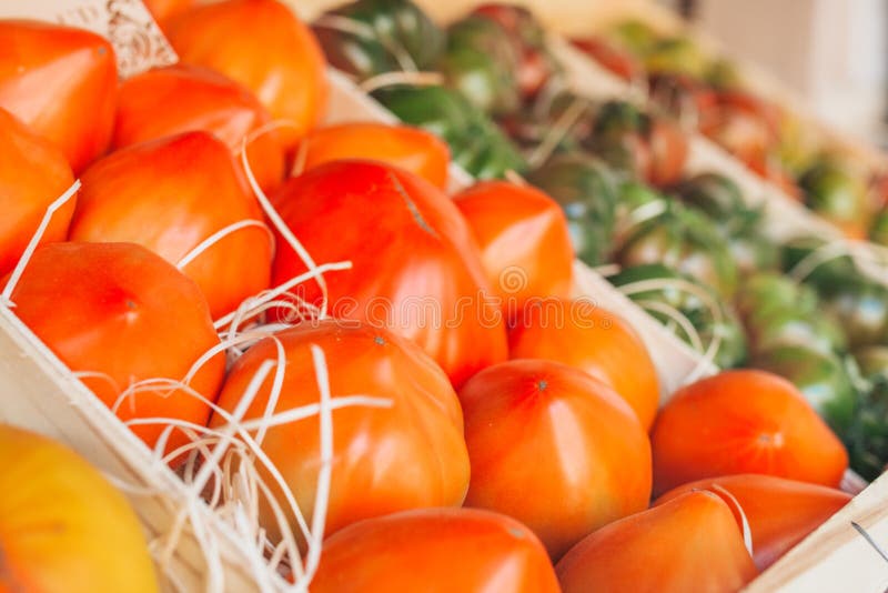 Juicy Tomatoes in a Box on the Market Stock Image - Image of health ...